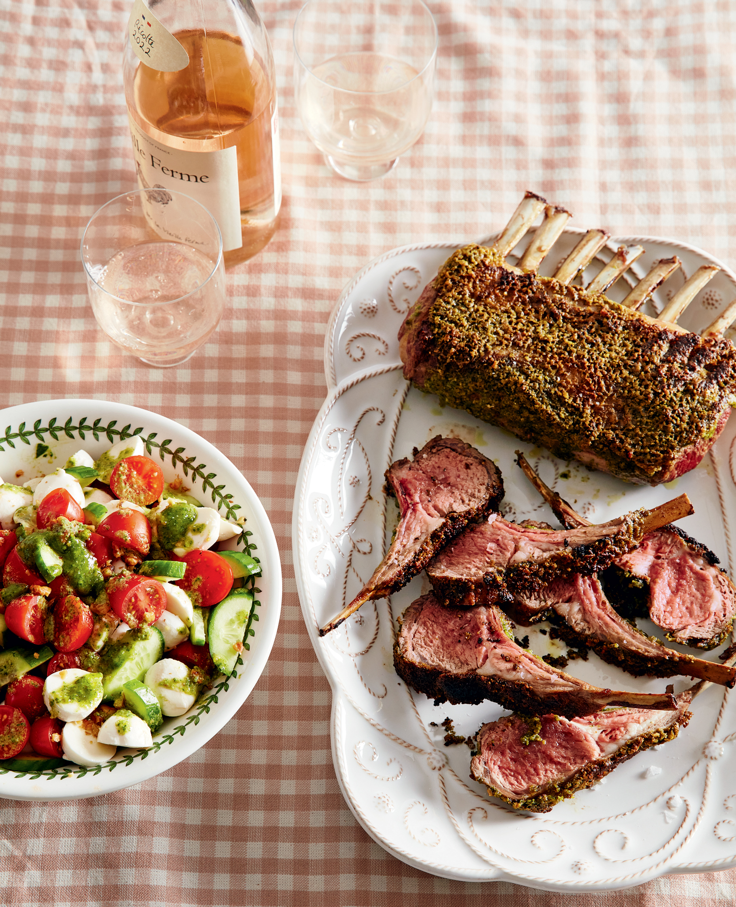 Pesto Rack of Lamb with Tomato-Mozzarella Salad