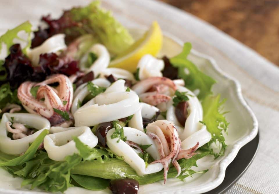 Italian Calamari Salad Grilled Calamari Salad: Fresh Greens Topped